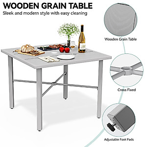 YITAHOME 5-Piece Patio Dining Set, Outdoor Wicker Conversation Furniture w/4 Swivel Dining Chairs and 2" Umbrella Hole Imitation Wood Grain Dining Table for Backyard, Balcony and Garden