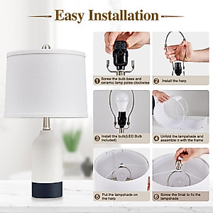 Luvkczc Modern Ceramic Lamps for Bedrooms Set of 2, 3-Color Temperature Table Lamp Bedside Nightstand Desk Reading Lamp with Fabric Drum Shade for Bedroom, Living Room, 2 Bulbs Included (21.4")