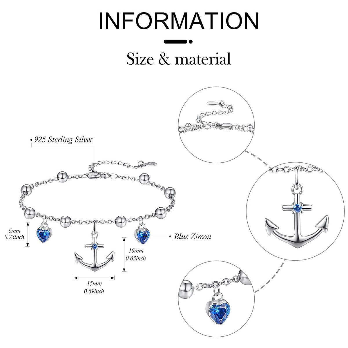 Palpitate Anchor Bracelets for Women Sailor Bracelet Nautical Bracelets 925 Sterling Silver Anchor Jewelry Birthday Gifts for Women