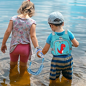 Toddler Harness Leash + Anti Lost Wrist Link, Accmor Dinosaur Baby Harnesses with Kids Leashes for Boys, Cute Child Walking Anti-Lost Holder Bracelet Strap Tether for Outdoor Keep Kid Close (Blue)