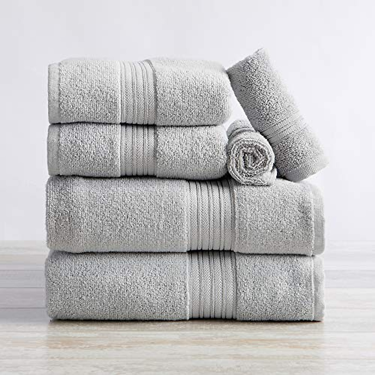 Great Bay Home 6-Piece Towel Set. 100% Cotton Bathroom Towels. Absorbent Quick-Dry Towels for Home. Set Includes 2 Bath, 2 Hand, and 2 Wash. Cooper Collection (6 Piece Set, Light Grey)