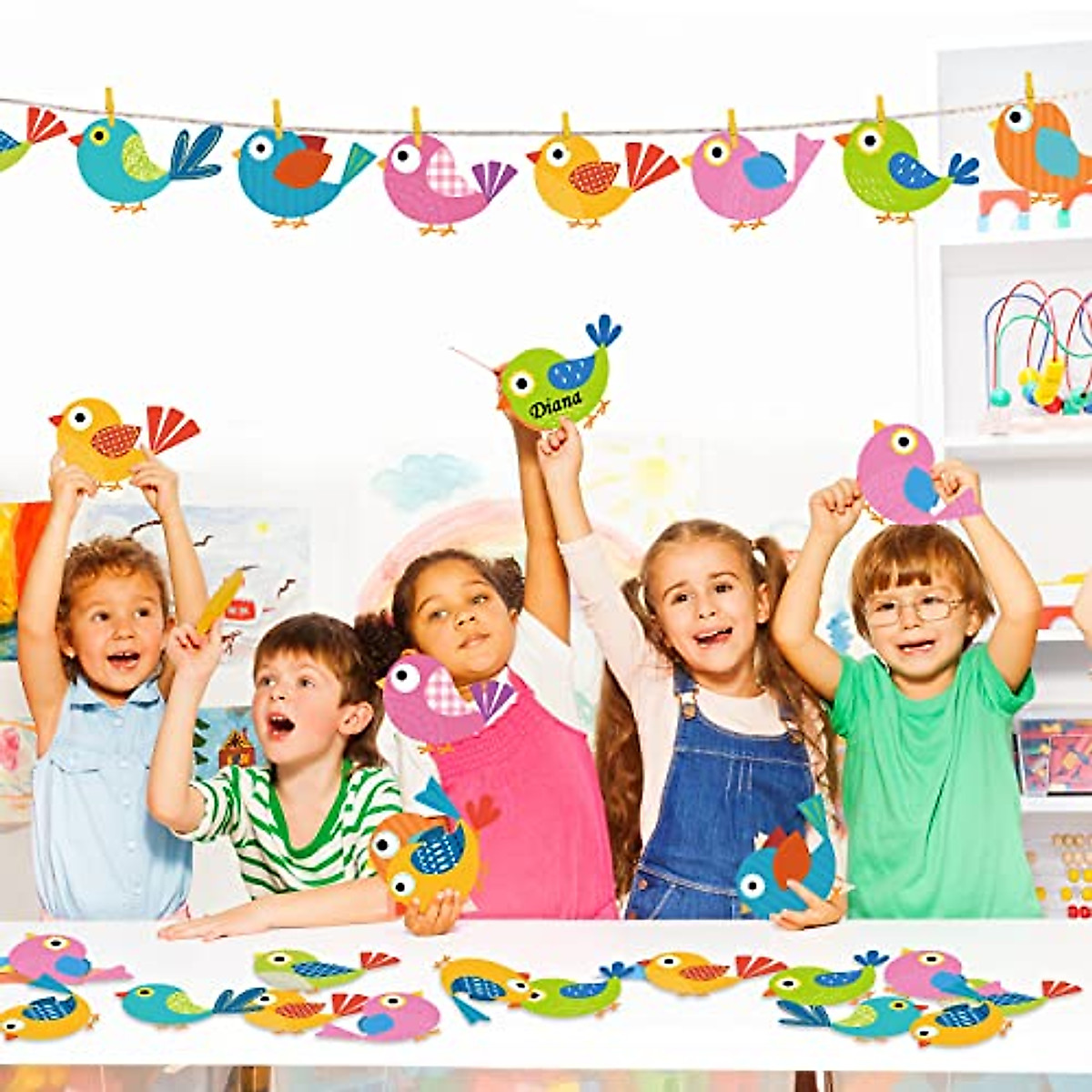 Colorful 45-Piece Boho Birds Cutouts for Decor