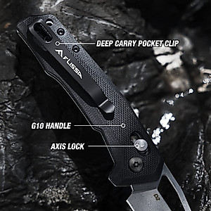 FLISSA Pocket Knife, Folding EDC Knife, 3.25 inch D2 Blade, Axis Lock, G10 Handle, for Outdoors, Hiking, Camping, Black