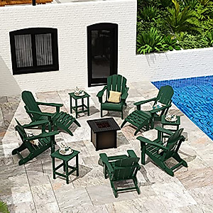 WO Home Furniture Set of 4 Pcs HDPE Adirondack Chairs Lounger Outdoor Folding Seat for Fire Pit, Beach, Balcony, Backyard, Lawn, Patio, Pool, Deck, Garden - Weather UV Resistant (Dark Green)