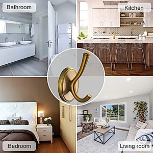 DMYMAT Antique Brass Towel Hooks, Vintage Gold Bathroom Robe Hooks Wall Mounted, 4 Pack Heavy Duty Wall Coat Hooks for Farmhouse Bedroom Kitchen