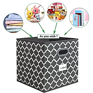 homyfort Cube Storage Organizer Bins 13x13 - Fabric Storage Cubes Bin Foldable Baskets Square Box with Labels and Dual Plastic Handles for Shelf, Nursery, Cabinet, Clothes, Toys, Set of 4 (Grey)