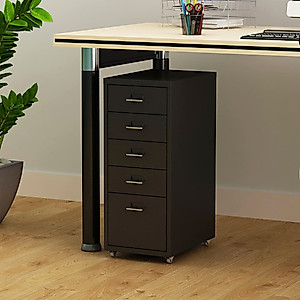 MIOCASA 5 Drawer Metal File Cabinet Mobile Underdesk Chest for Home Office (Black)