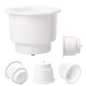 Amarine Made 4Pcs Recessed Drop in Plastic Cup Drink Can Holder with Drain for Boat Car Marine Rv (White)