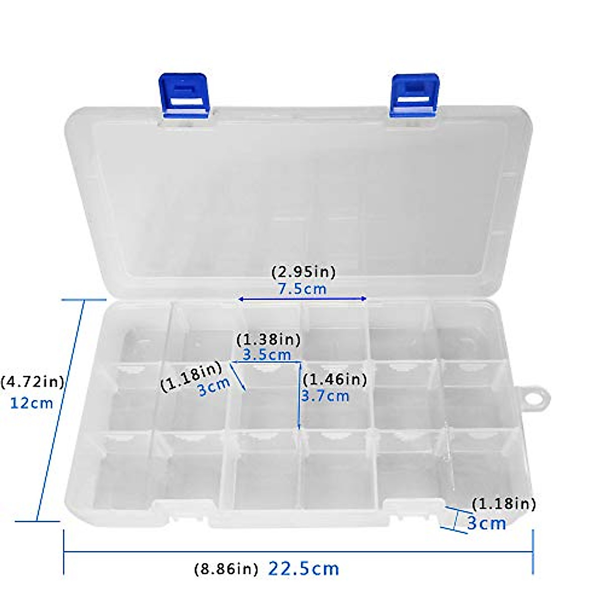 Qualsen Plastic Compartment Box with Adjustable Dividers Craft Tackle Organizer Storage Containers Box (18 grid x 2, Clear)
