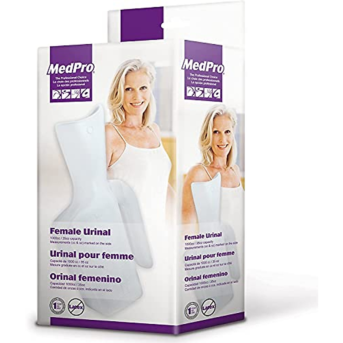 MedPro Portable Female Urinal, Made from Durable Plastic, Easy to Clean & Infection Control, 1000 cc Capacity, Comfortable Contoured Opening & Wide Grip Handle, White, No Flavors, 1000 ml