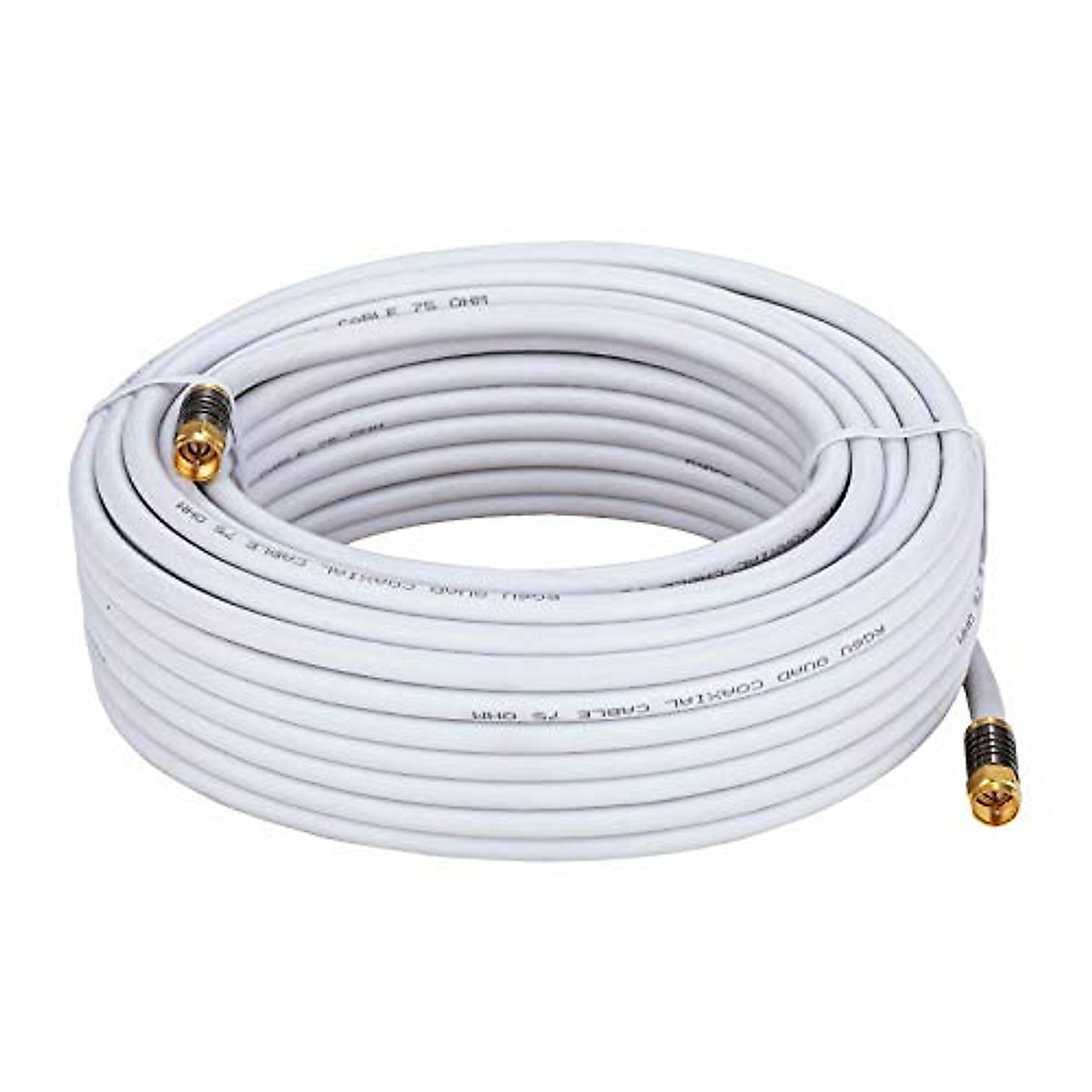 Cables Direct Online 100ft White Quad Shield RG6 Coax Cable F Pin Coaxial Tip BNC Extension Wire for Satellite Dish Cable TV Antenna