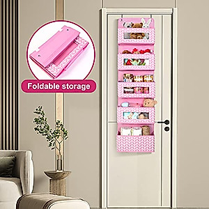 Mayniu 2 Pack Over the Door Hanging Organizer Storage with 5 Large Pockets, Wall Mount Pantry Organizer with Clear Windows for Nursery, Closet, Toys, Diapers, and Sundries (Pink)