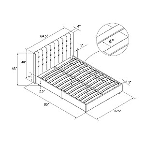 DHP Emily Upholstered Platform Bed with Modern Vertical Tufted Headboard, No Box Spring Needed, Queen, Black Faux Leather