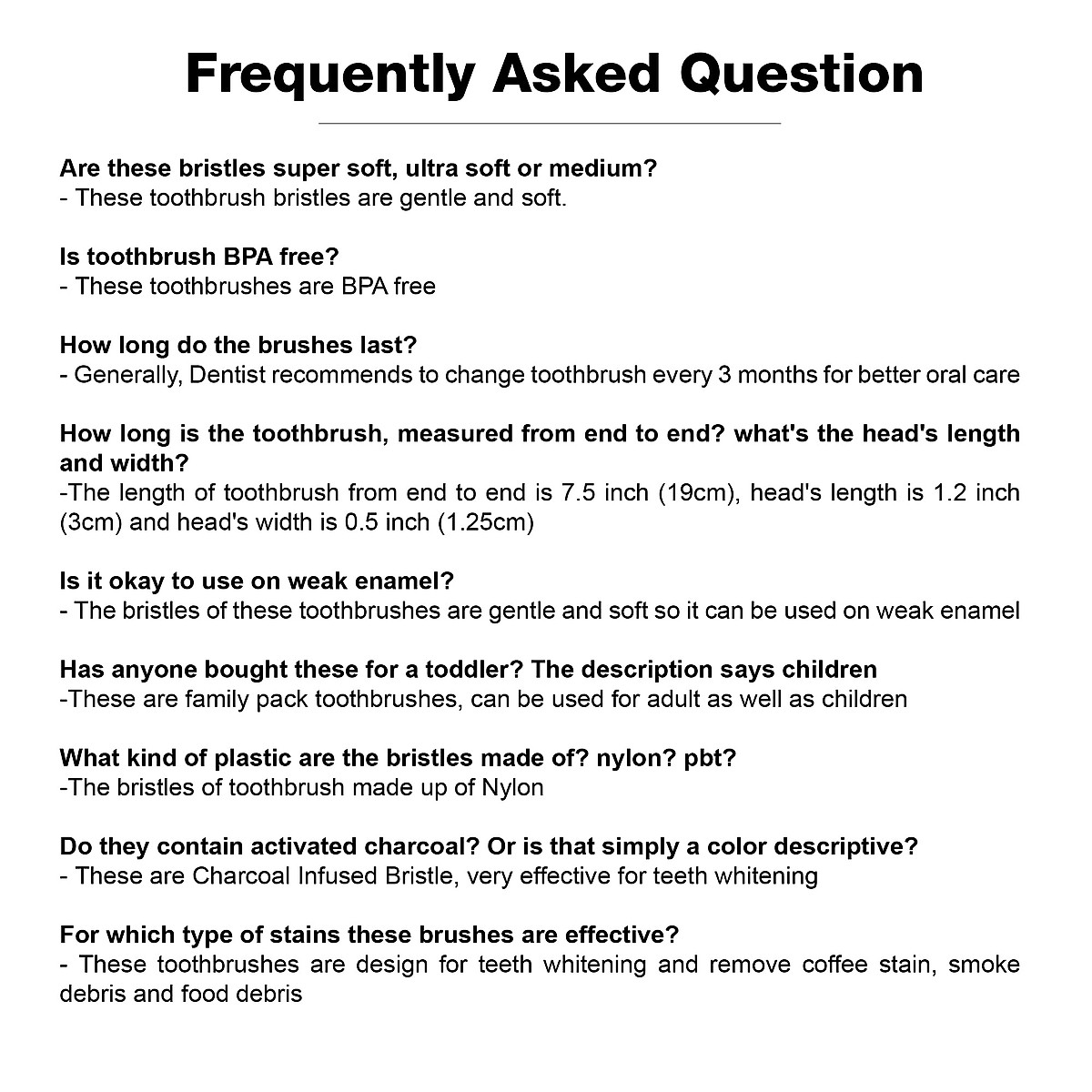 Dental Expert Charcoal Toothbrush [Gentle Soft] Slim Teeth Head Whitening Brush for Adults & Children [Family Pack] - Ultra Soft Medium Tip Bristles (Black)