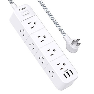 Addtam Surge Protector Power Strip, 12 Outlets with 3 USB Ports, Outlet Extender Strip with 5Ft Extension Cord, Flat Plug, Wall Mount for Dorm Home Office Supplies, ETL Listed