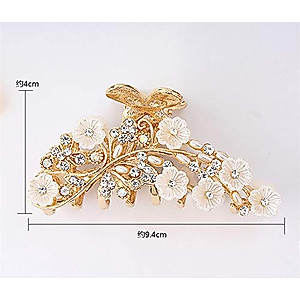 ShungFun Women Elegant Jaw Clips Fashion Hollow Carving Flower Pattern Hair Claw Clips w/ Rhinestones for Women Girls Hair Styling Accessories (Leaf-gold)