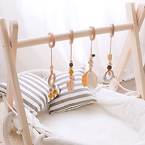 let's make Organic Wooden Play Gym with 4 Hanging Toys Foldable Baby Play Gym Frame Activity Center Hanging Bar Baby Tummy Time Play Gym Ideal Gift for Newborn Baby Boys Girls/Yellow