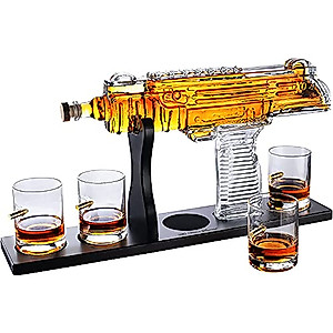 Uzi Submachine Gun Whiskey Gun Decanter and 4 Liquor Glasses - Tik Tok Gun Decanter & Glass Set - Gun Gifts for Men - Whiskey Decanter Set - Bourbon & Scotch Decanter - Firearm Shooting Gifts for Dad