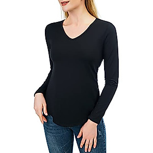 Artivaly Women's Long Sleeve V Neck T Shirts Basic Tee Tops Black