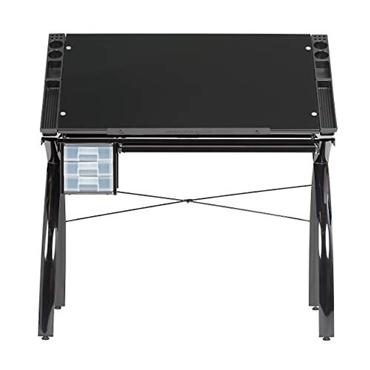 Futura Crafting, Drafting, Drawing Table with Adjustable Top, Black and Black Glass