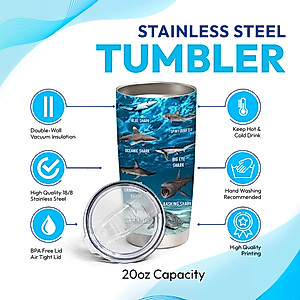 Hyturtle Personalized Gifts Shark Lover - Sharks Printed Customized Name Stainless Steel Tumbler 20 oz With Lid - Idea Cute Sea Animal Lover Gifts For Women, Girl, Kids On Birthday, Christmas