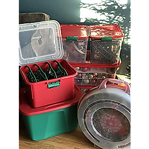 HOMZ Set of 3 Holiday Wreath Plastic Storage Containers, Holds Up to 24” Diameter, Secure Latching Lid and Easy Grip Handle, Stackable and Nestable, Red/Clear
