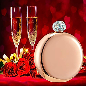 Booze Shot Flask for Women- AB Crystal Lid Creative 304 Stainless Steel Wine Alcohol Liquor Flask for Women Girls Men Party Hand size Hip Flask Glitter coating Whiskey Flasks-5OZ (Rose Gold)