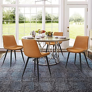 Cozyman Dining Chairs, Faux Leather Dining Chairs Set of 4, 18 Inch Dining Room Chairs, Modern Side Chair with Metal Legs, for Living, Bedroom, Kitchen, Whiskey Brown