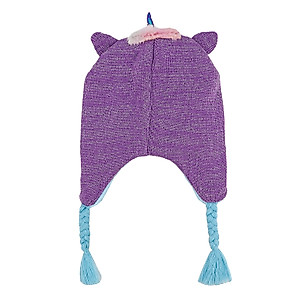 Newfancy Kids Girls Cute Glitter Unicorn Beanie Winter Hat and Glove Set Knitted Earflap Cap Flip Top Mitten Set Purple One Size