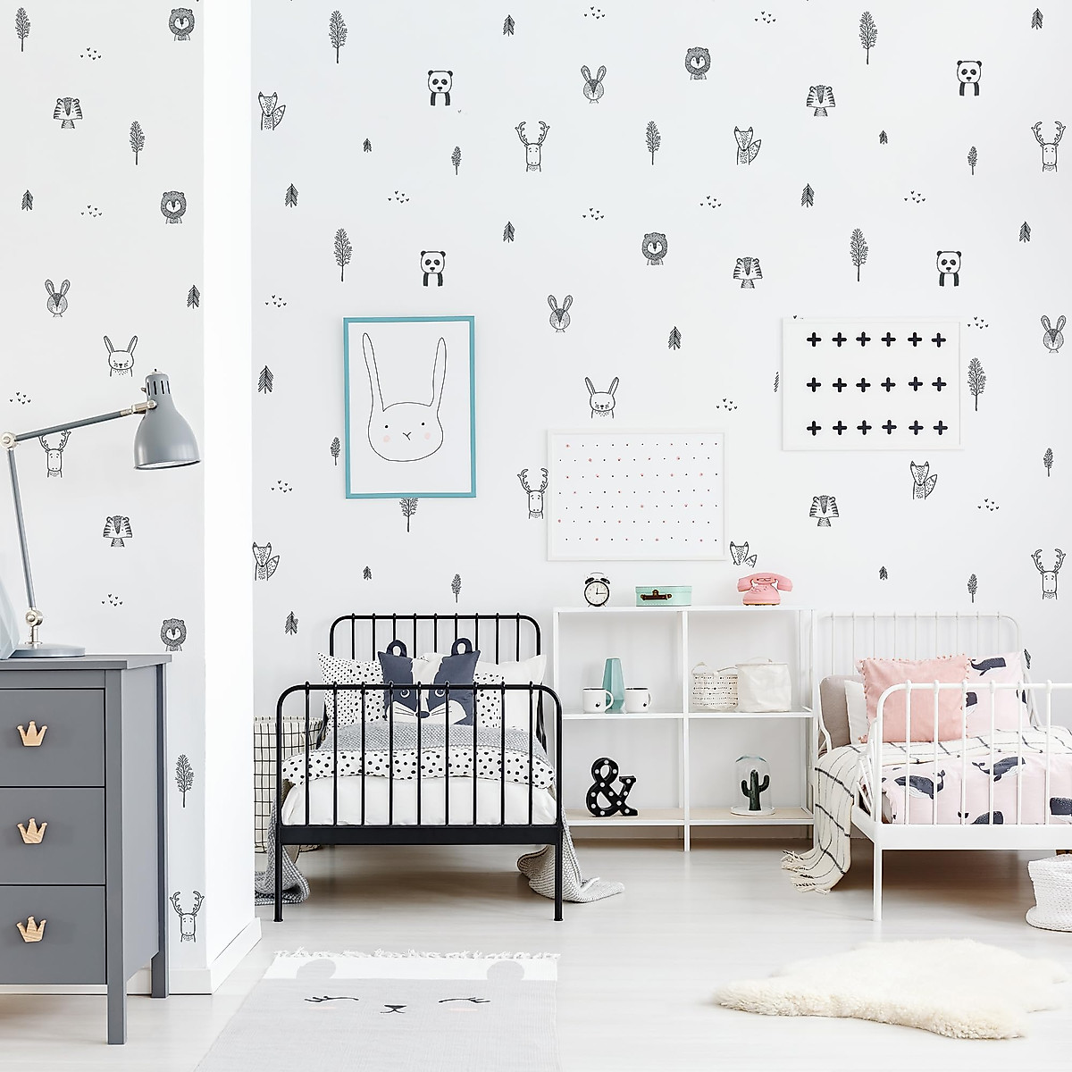 Baby RyRo London Stylish Animal Wall Decals - Charming Jungle Nursery Decor, Nordic Style Safari Wall Decals for Baby Room Decor, Black & White Jungle Wall Decals, Peel and Stick.
