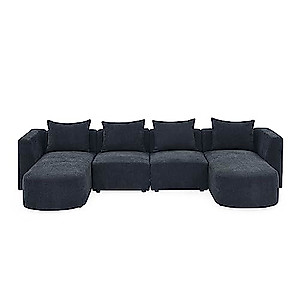 U-Shaped Stylish Comfy Sectional Sofa Couch with 2 Single Seats and Lounge Chaises, Oversized Modern DIY Combination Convertible Modular Sofa & Couch, Cloud Deep Seater Cozy Sofá for Living Room