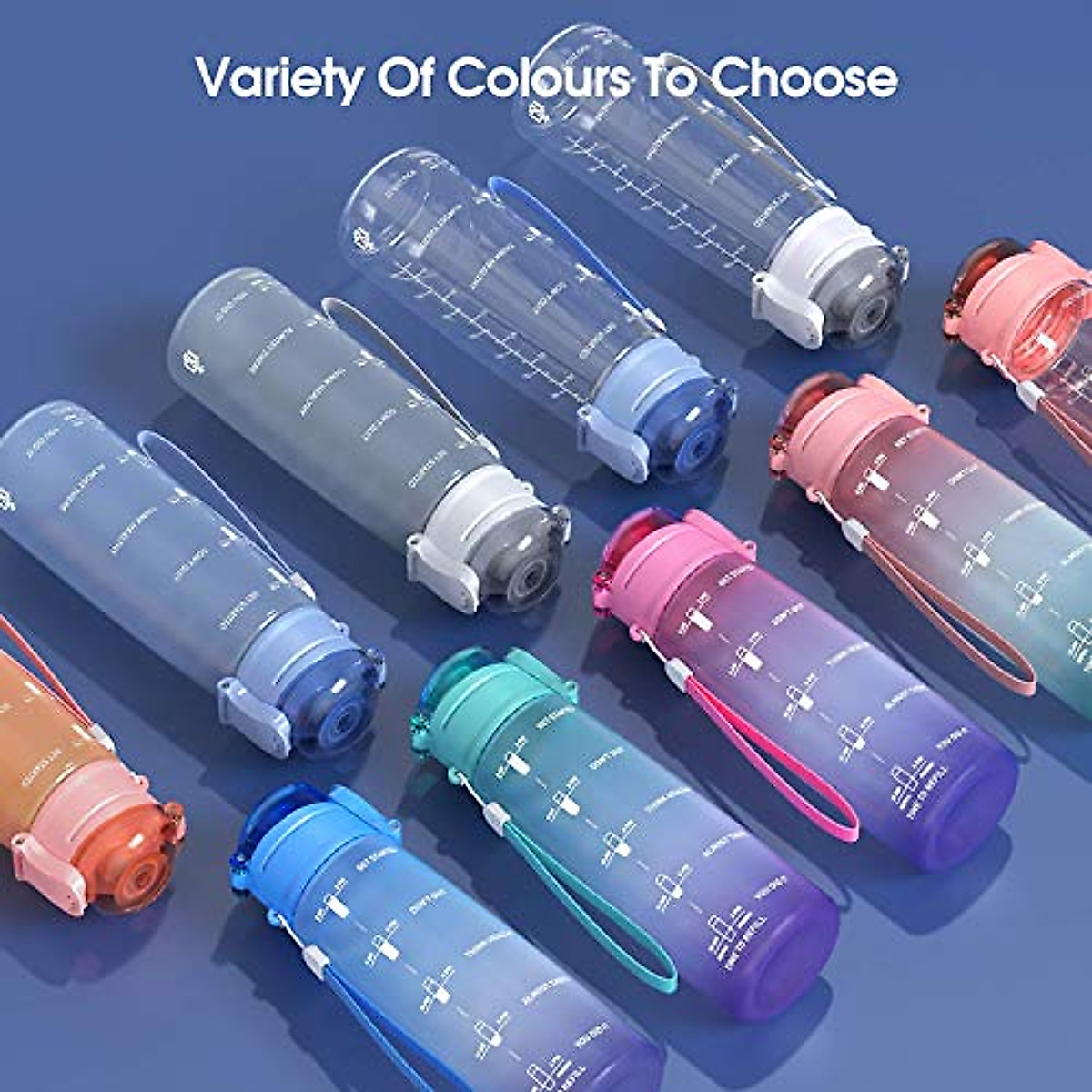 Y&3 32oz Motivational Fitness Sports Water Bottle With Time Marker, BPA Free Tritan Plastic, Leakproof Flip Top, For Gym, Outdoor, Office Work (Green/Purple Gradient, 32oz)