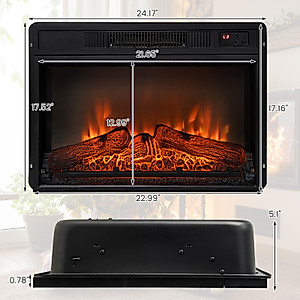 COSTWAY Electric Fireplace Insert 23-inch Wide, 1400W Recessed Fireplace Heater with Remote Control, 3 LED Flame Effects, 6H Timer, Electric Fireplace for Bedroom Home Office Indoor Use, Black