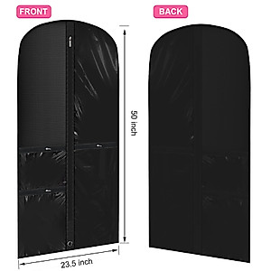 Suttmin 6 Pcs 24'' x 50'' Clear PVC Garment Bag Dance Costume Bags Dance Competition Bag with Rack Zippers Pockets Hanging Garment Covers Costume Organizer Costume Carrier for Adults Kids (Black)