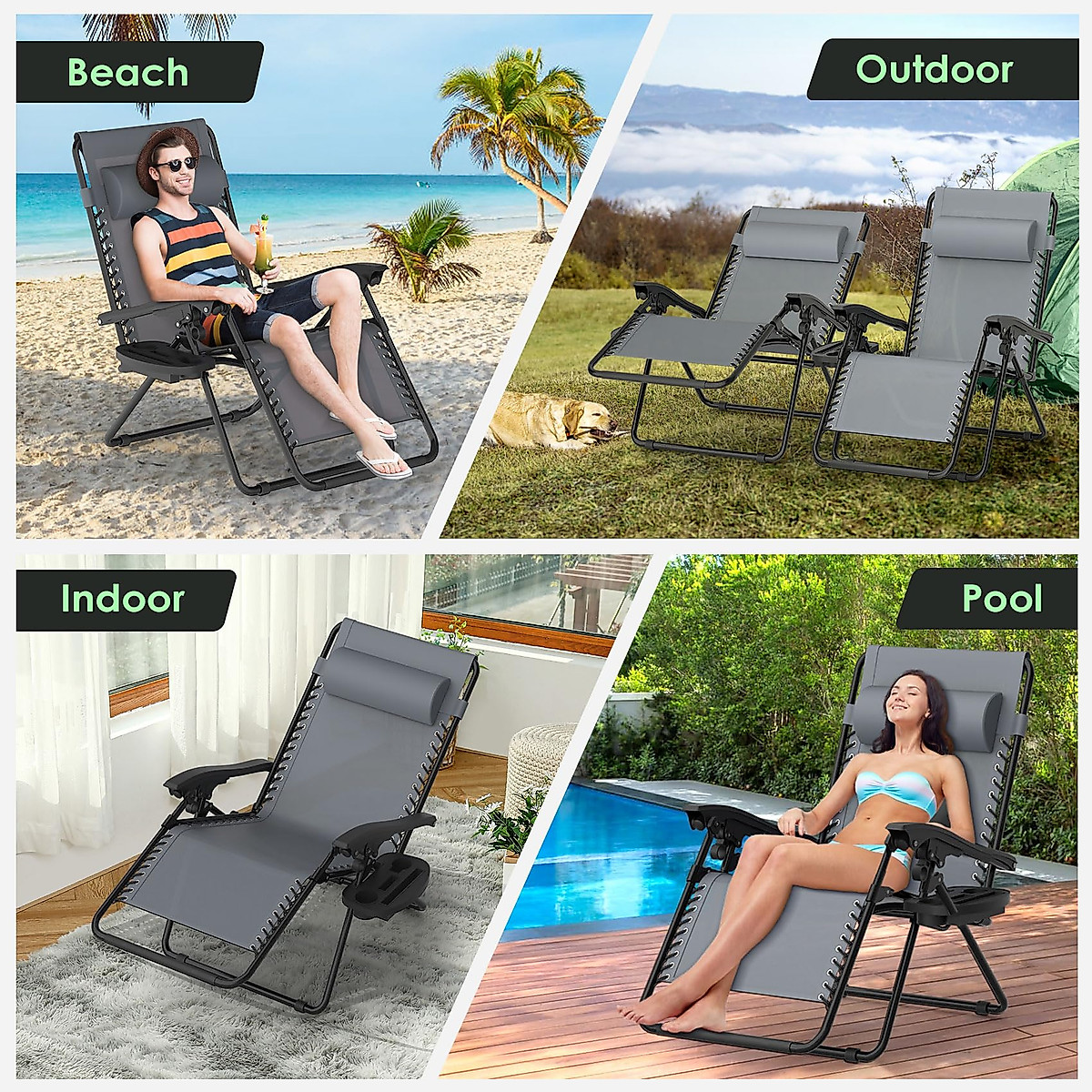 Suteck Zero Gravity Chairs Set of 2, Zero Gravity Lounge Chair w/Upgraded Lock, Big Cup Holder and Pillow, Reclining Patio Chairs Folding Recliner for Indoor and Outdoor