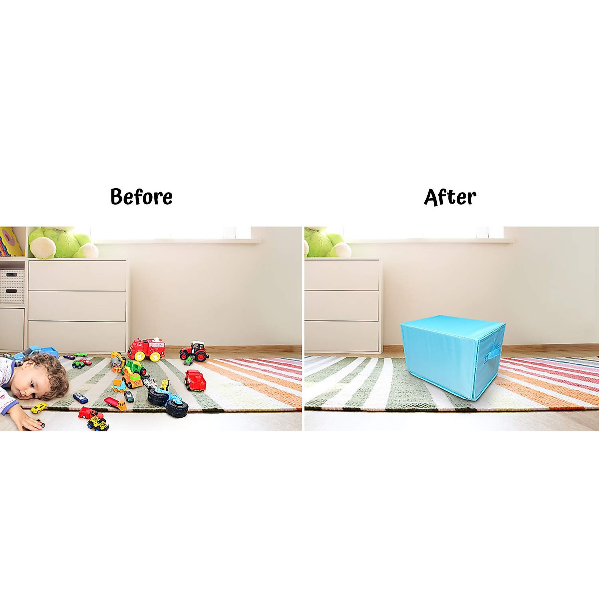 EMBRACE PLAY Toy storage box with car rug play mat - Toy box for boys and girls - 2 in 1 collapsible toy car storage- toyboxes for children - toy boxes for kids (BLUE)