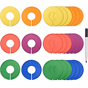 Blulu Colored Blank Closet Size Dividers Round Clothing Rack Dividers 24 Pieces with 1 Marker Pen
