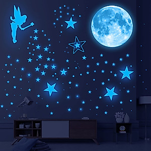 Glow Stickers in The Dark Stars Moon Elfin Unicorns Dots 1597 PCS Set Self-Adhesive Glow in The Dark Stickers for Room Ceiling Wall Decals Kids Party Decoration