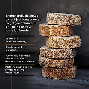 Prime 6 Fire Starters for Campfires, BBQ & Grill — The Charcoal Starter Recycled from Nature with no Binders, Additives, or Chemicals