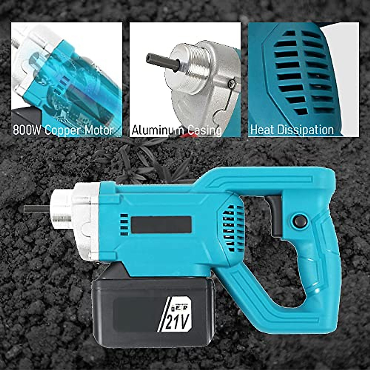 Cordless Hand-held Electric Concrete Vibrator 800W 5000RPM Portable Construction Insertion Vibrator Air Bubbles Remover Level Concrete with 3.3 ft Vibrating Rod, 2 Rechargeable Batteries