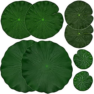 IFAMIO Artificial Floating Foam Lotus Leaves Decor for Pond Aquarium and Stage Realistic Lotus Foliage Green Plant for Fish Pool Decoration Pack of 8, 4 Sizes (10, 15, 20, 28cm)