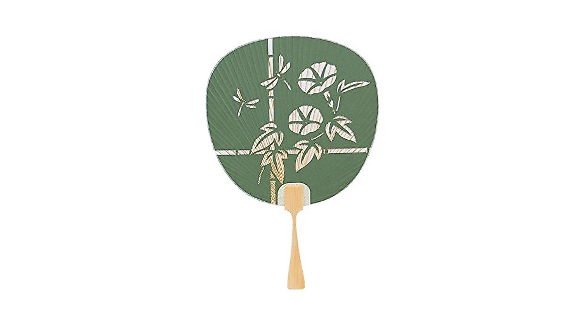 伏見上野旭昇堂 Miyako Fan Bamboo Pattern Crepe Carving Morning Glory Dragonfly ...