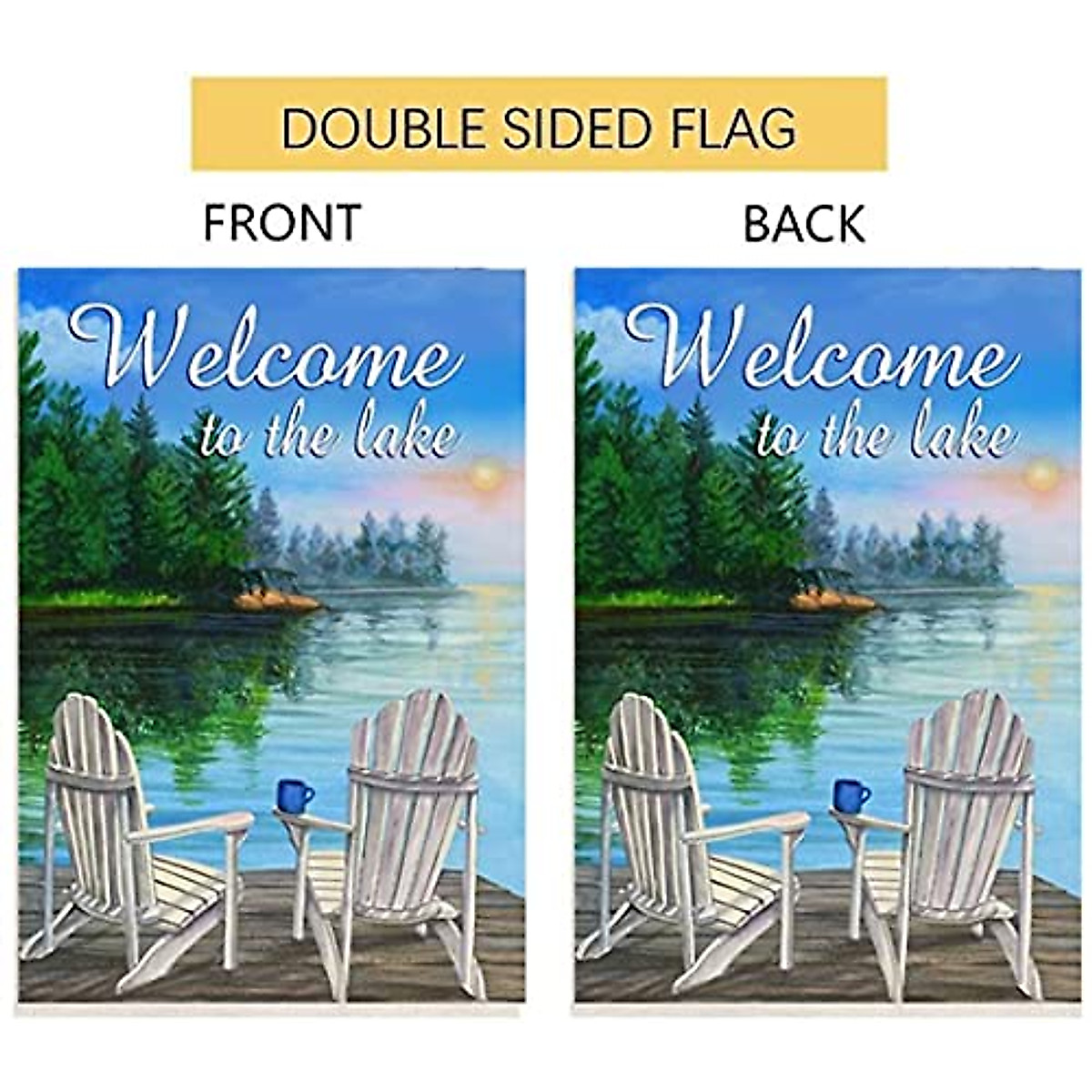 ATOLY Welcome to The Lake Chair Garden Flag Yard Flag Vertical Double Sided Burlap Garden Flag for Farmhouse Yard Outdoor Decor 12 x 18 Inch