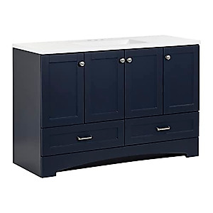 Spring Mill Cabinets Emlyn 48 Inch Bathroom Vanity with White Single Sink Top, 3 Cabinets, 2 Shelves, 2 Drawers, 48.5" W x 18.75" D x 32.89" H, Deep Blue
