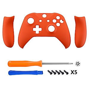 eXtremeRate Soft Touch Top Shell Front Housing Faceplate Replacement Parts with Side Rails Panel for Xbox One X S Controller (Orange)
