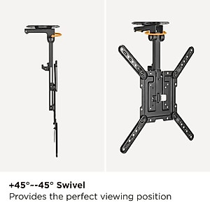 Mount Plus CM344 Flip Down TV and Monitor Roof Ceiling Swivel Mount | Fits Flat TV 23 to 55 Inches | VESA Compatible 200x200, 400x400 | Height Adjustable | Pitched Roof