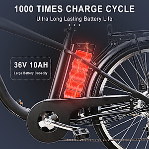 NAKTO Electric Bike Adult Electric Bicycles 26" 250W Electric Bicycle with 36V10.4AH Lithium Battery, Professional 6 Speed Gears with Charger and Locks