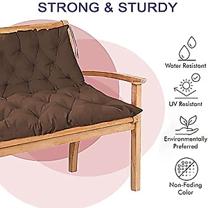 RUFXIEZW Outdoor Bench Cushion, Soft Garden Bench Cushions with Backrest and Ties Non-Slip Bench Pads Waterproof Recliner Replacement Mat for Garden Porch Furniture Patio Pad (Brown 59.0 in*39.7 in)