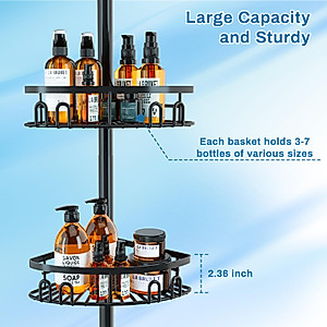 cutefafa Rustproof Corner Shower Caddy Tension Pole, 4 Large Baskets for Bathtub Shampoo Storage Organizer Bathroom Height Adjustable Shelves from 23.6 to 114.5 Inch with Towel Bar