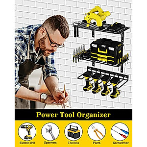 ENONCI 2 Pack Adjustable Design Power Tool Organizer, Garage Storage, Garage Organization Drill Holder Wall Mount, Garage Storage, Garage Shelving Tool Organizer for Garage Pegboard Workshop